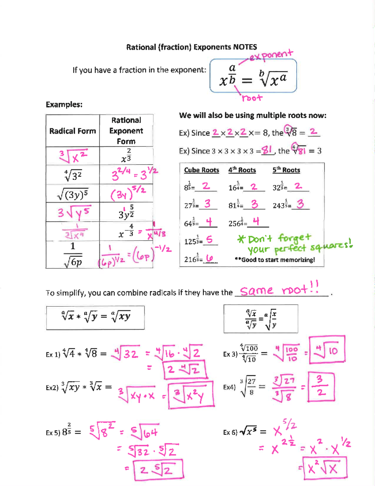 A2-Rational Exponent Notes KEY - Studocu