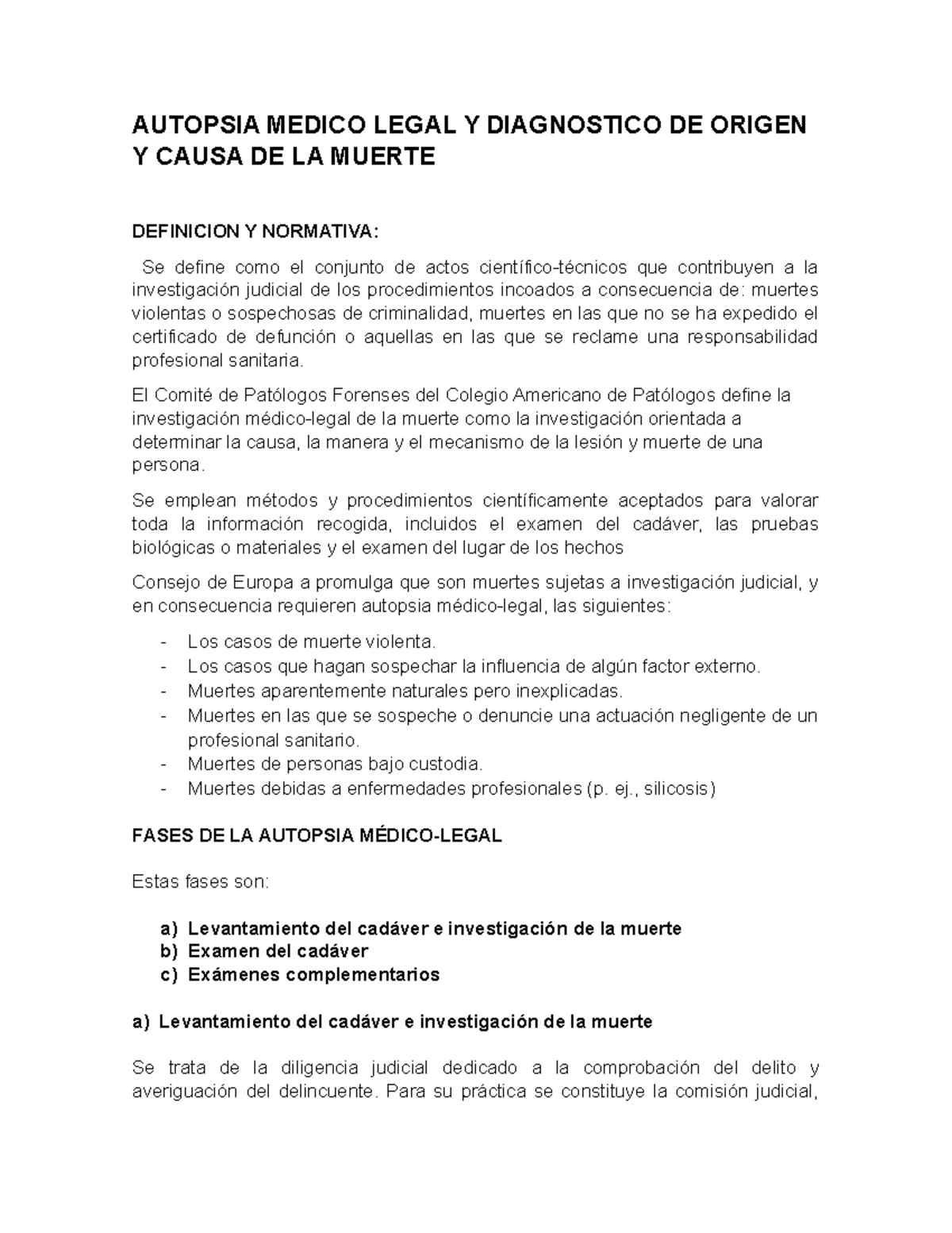 Autopsia Reumen Recopilatorio - AUTOPSIA MEDICO LEGAL Y DIAGNOSTICO DE ...