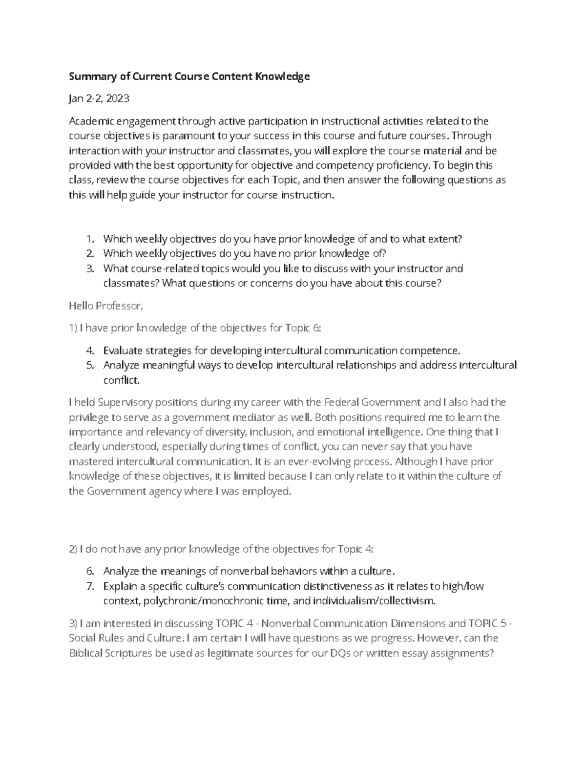 COM-263-0500 Summary of Current Course Content Knowledge - Summary of ...