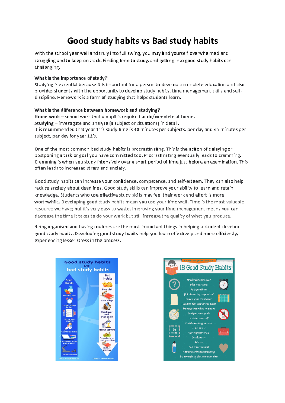 Good study habits vs Bad study habits - Finding time to study, and ...