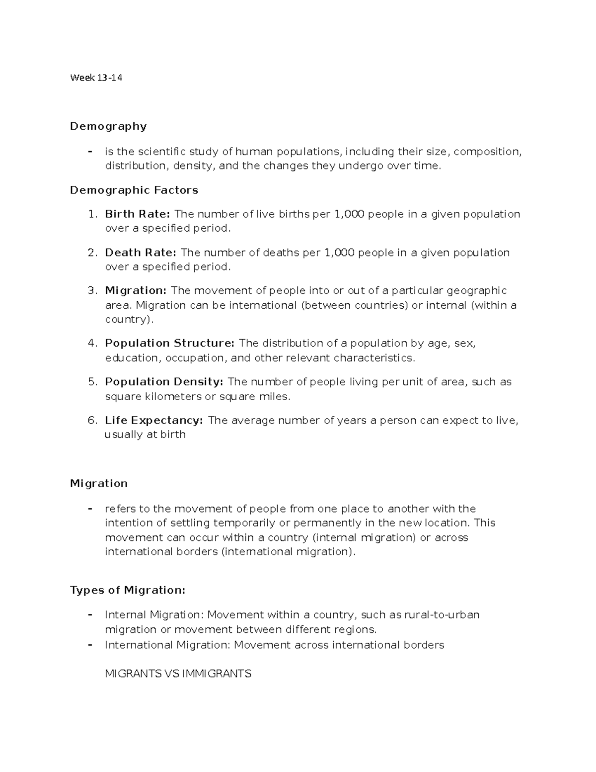 Week-13 - materials - Week 13- Demography is the scientific study of ...