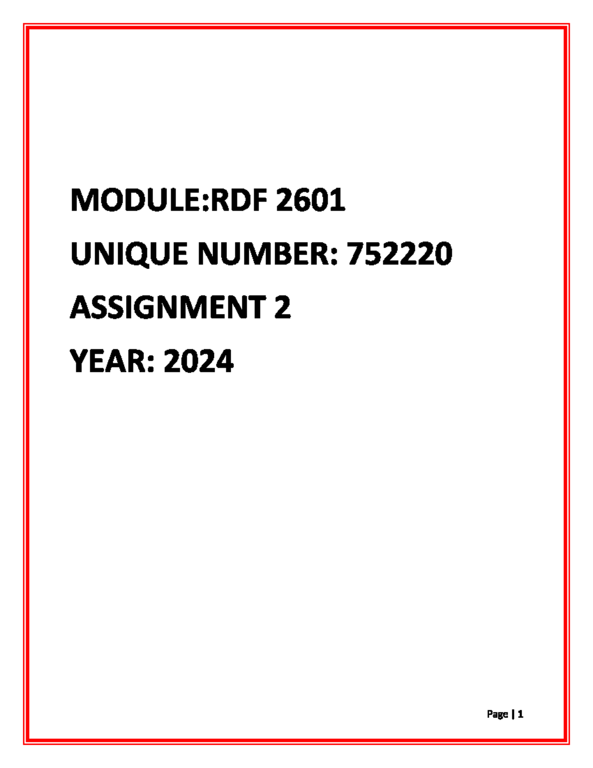 rdf assignment 2024 - MODULE:RDF 2601 UNIQUE NUMBER: ASSIGNMENT 2 YEAR ...