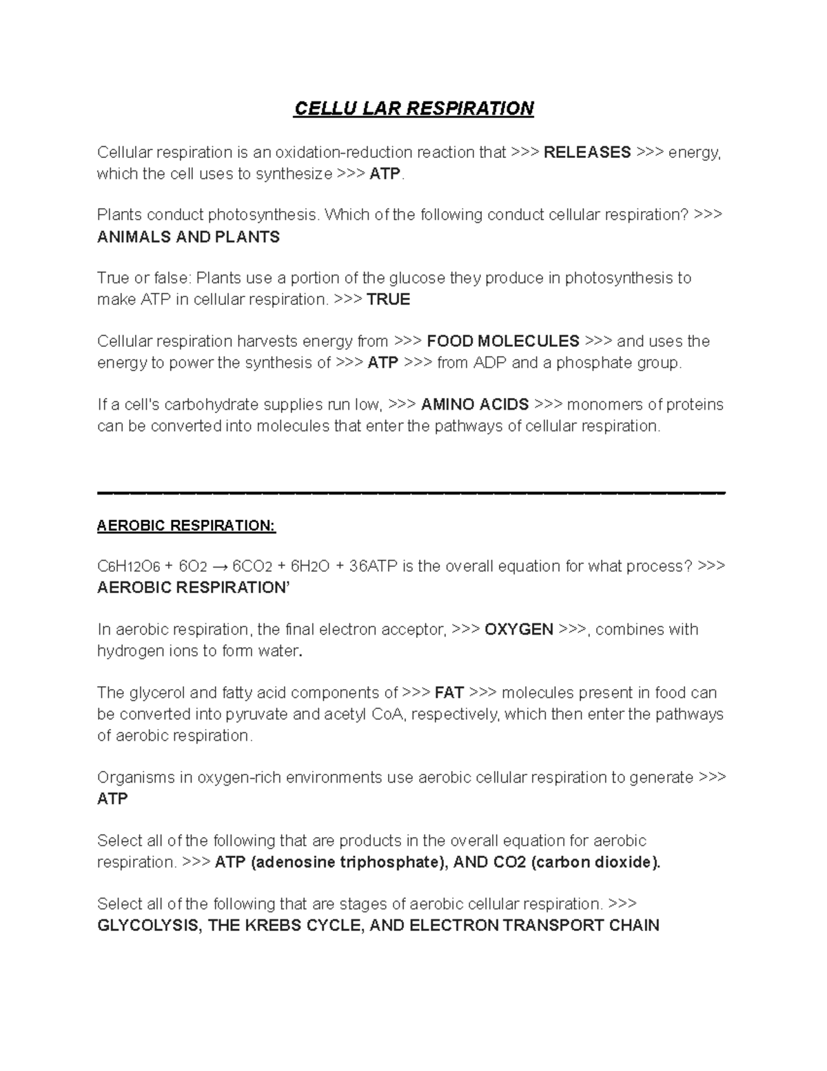 Cellular Respiration - CELLU LAR RESPIRATION Cellular respiration is an ...