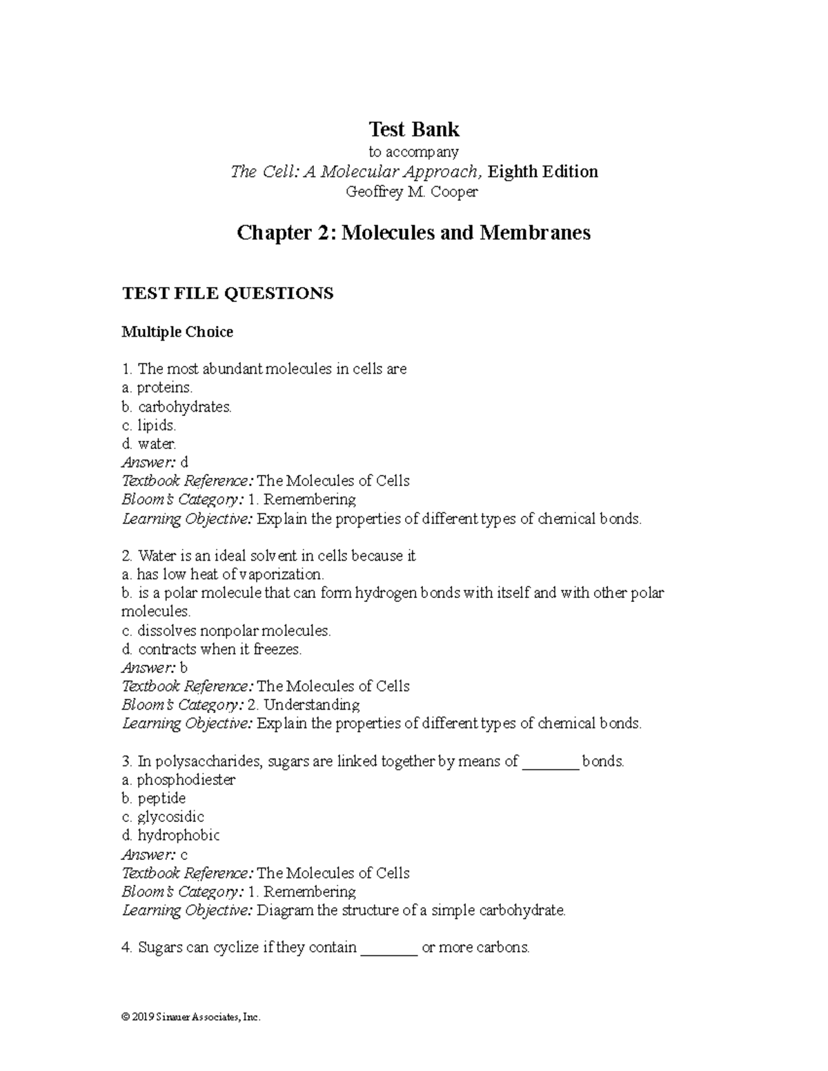 The Cell 8e Ch02 Test Bank (1)[복구됨] - Test Bank to accompany The Cell ...