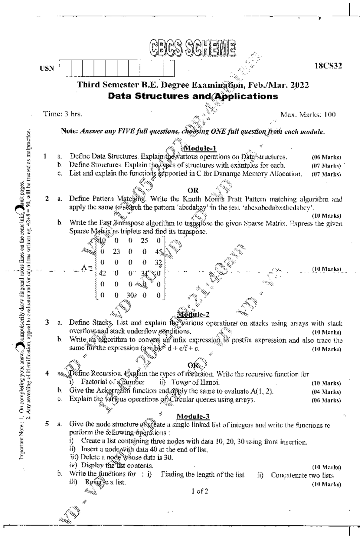 DS-1 - Modal Quation paper with awnser - 3rd sem cse - Studocu