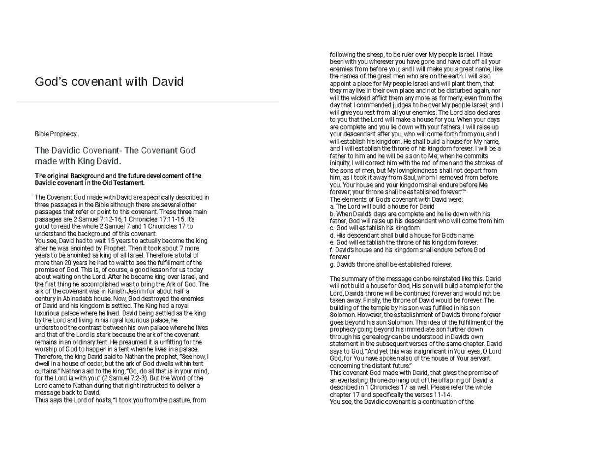 God's covenant with David - Teach Bible - God’s covenant with David ...