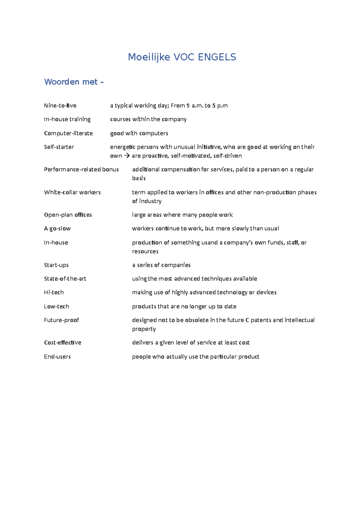 Moeilijke VOC Engels - Moeilijke VOC ENGELS Woorden met – Nine-to-five ...