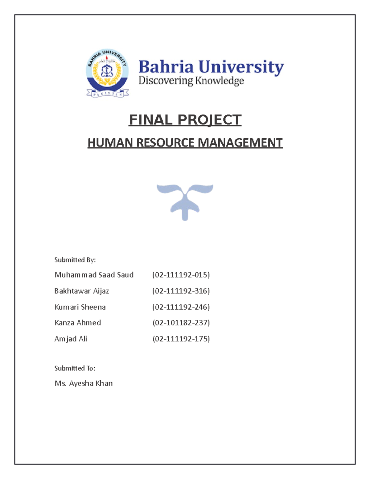 HRM Final Report - research - FINAL PROJECT HUMAN RESOURCE MANAGEMENT ...
