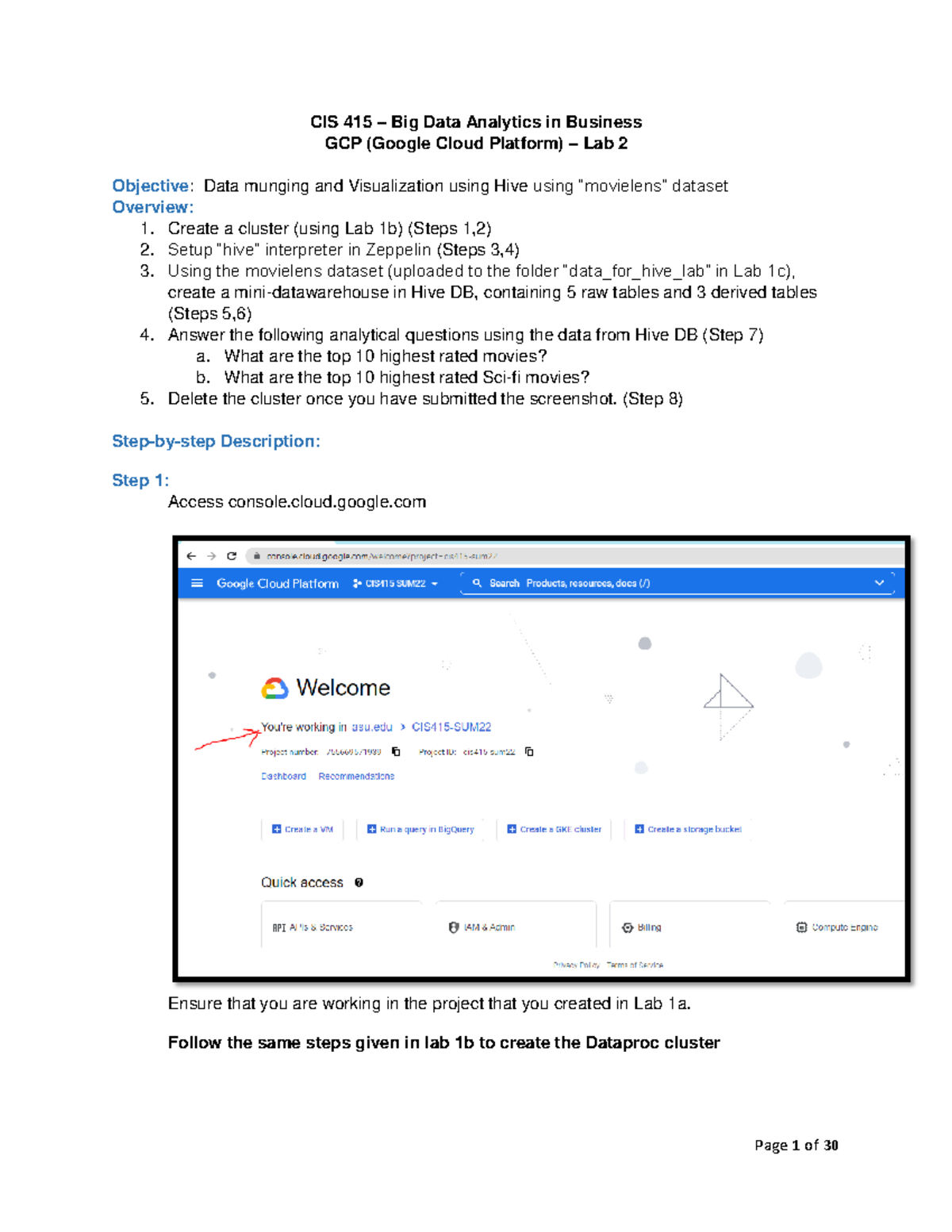 GCP Lab 2 - gcp lab 2 run down - CIS 415 – Big Data Analytics in ...
