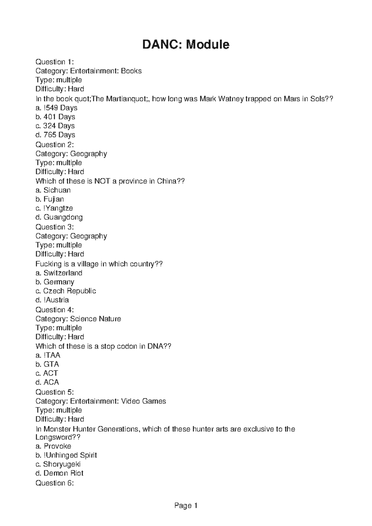 DANC214 Chapter 3920 - DANC: Module Question 1: Category: Entertainment ...