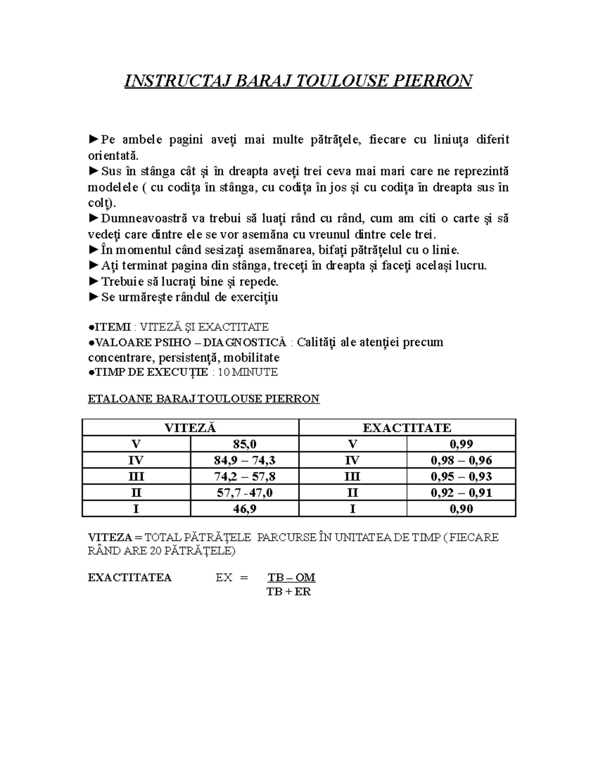Test Toulouse Pierron - Baraj - Corectie - INSTRUCTAJ BARAJ TOULOUSE ...