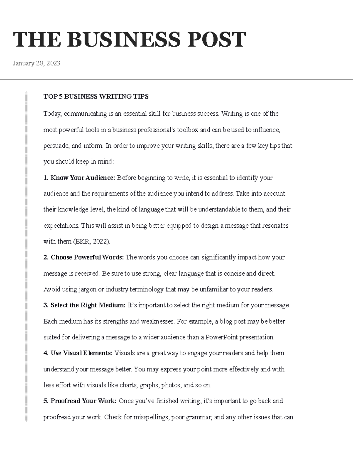 Top 5 Business Assignment Unit 3 THE BUSINESS POST January 28 2023 