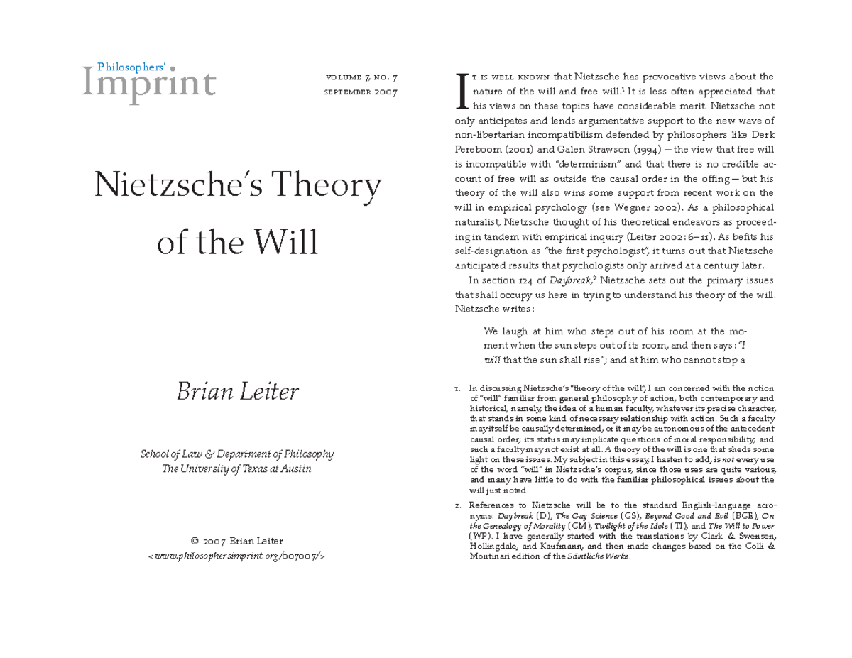 Nietzsche's theory of the will - Statics Engineering - Studocu