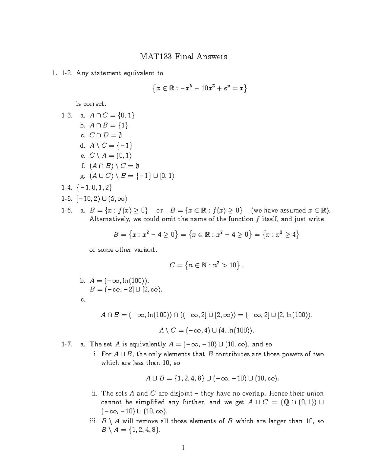 Textbook Answers for MAT133 - Mat133Y1 - U of T - Studocu