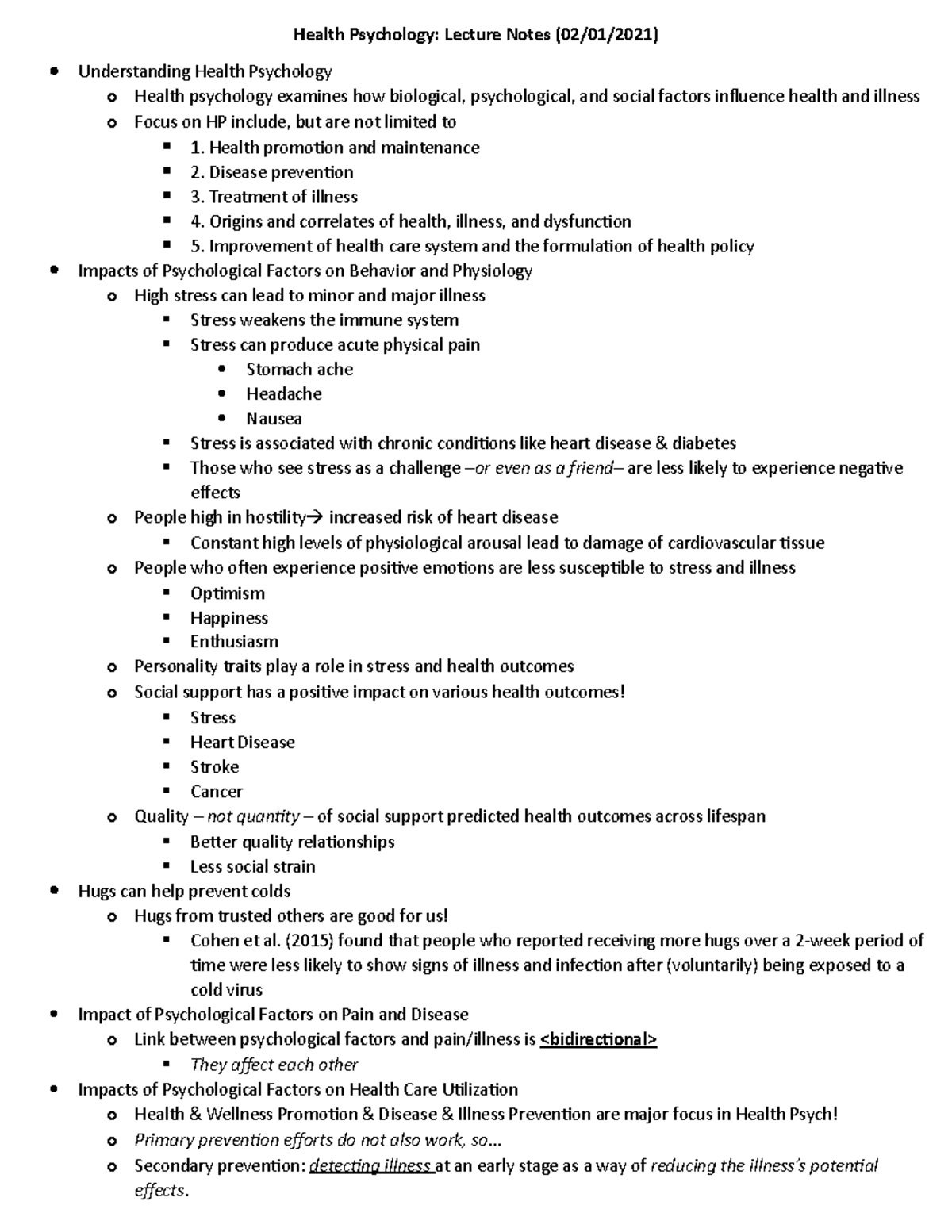 Lecture Notes - Health promotion and maintenance 2. Disease prevention ...