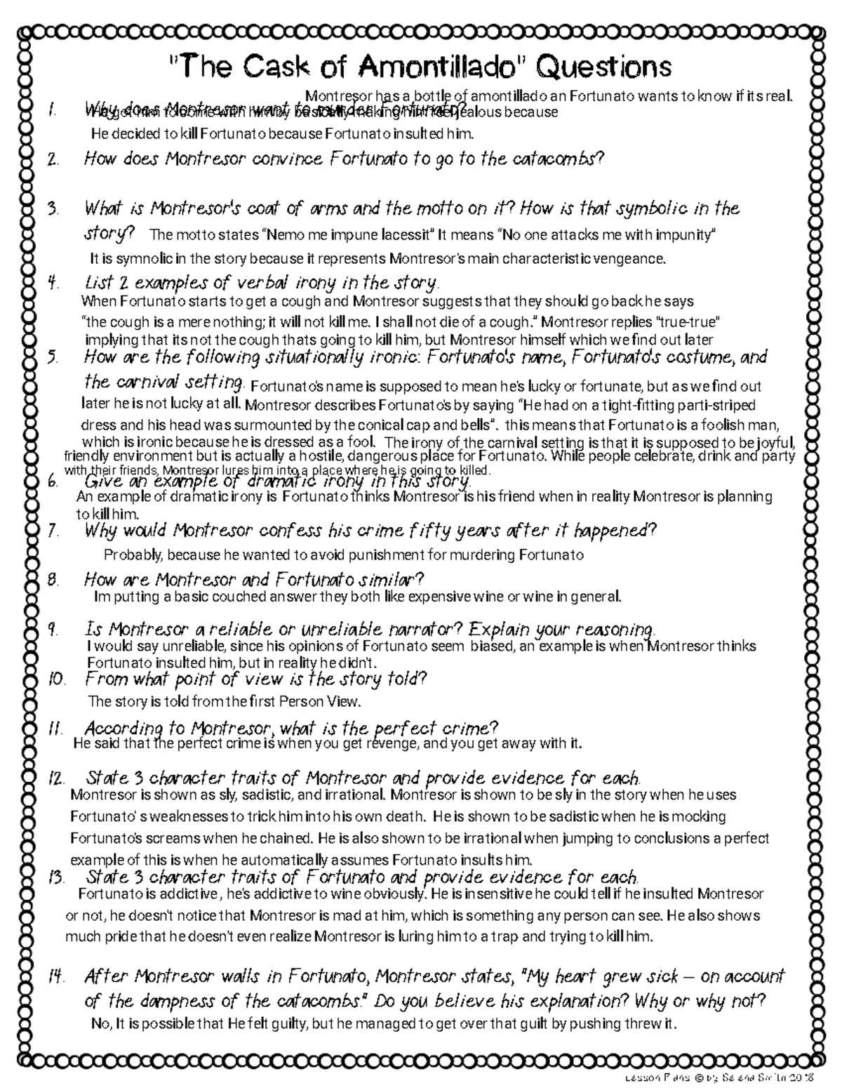 Kami Export - Jose Andres Gudino - The Cask of Amontillado Questions ...