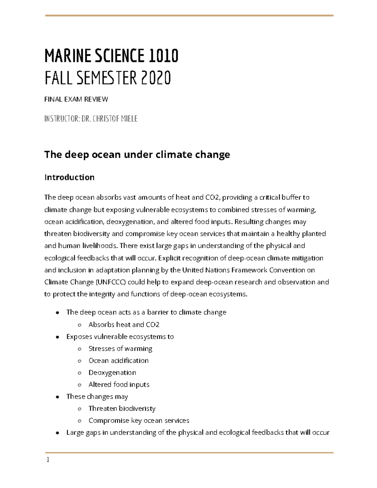 Final Exam Review - MARINE SCIENCE 1010 FALL SEMTER 2020 FINAL EXAM ...