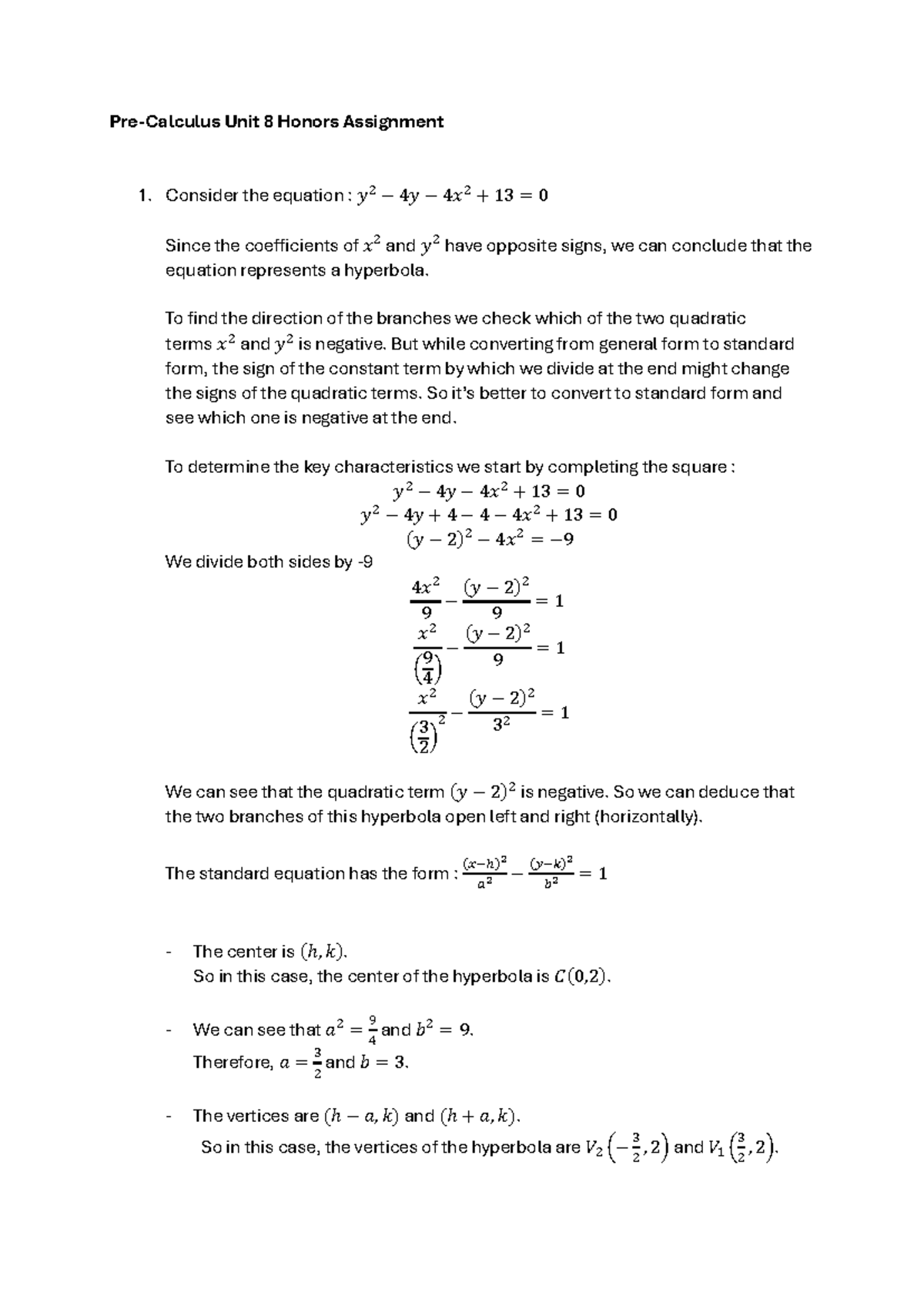 Honors assignment Unit 8 - Pre-Calculus Unit 8 Honors Assignment ...