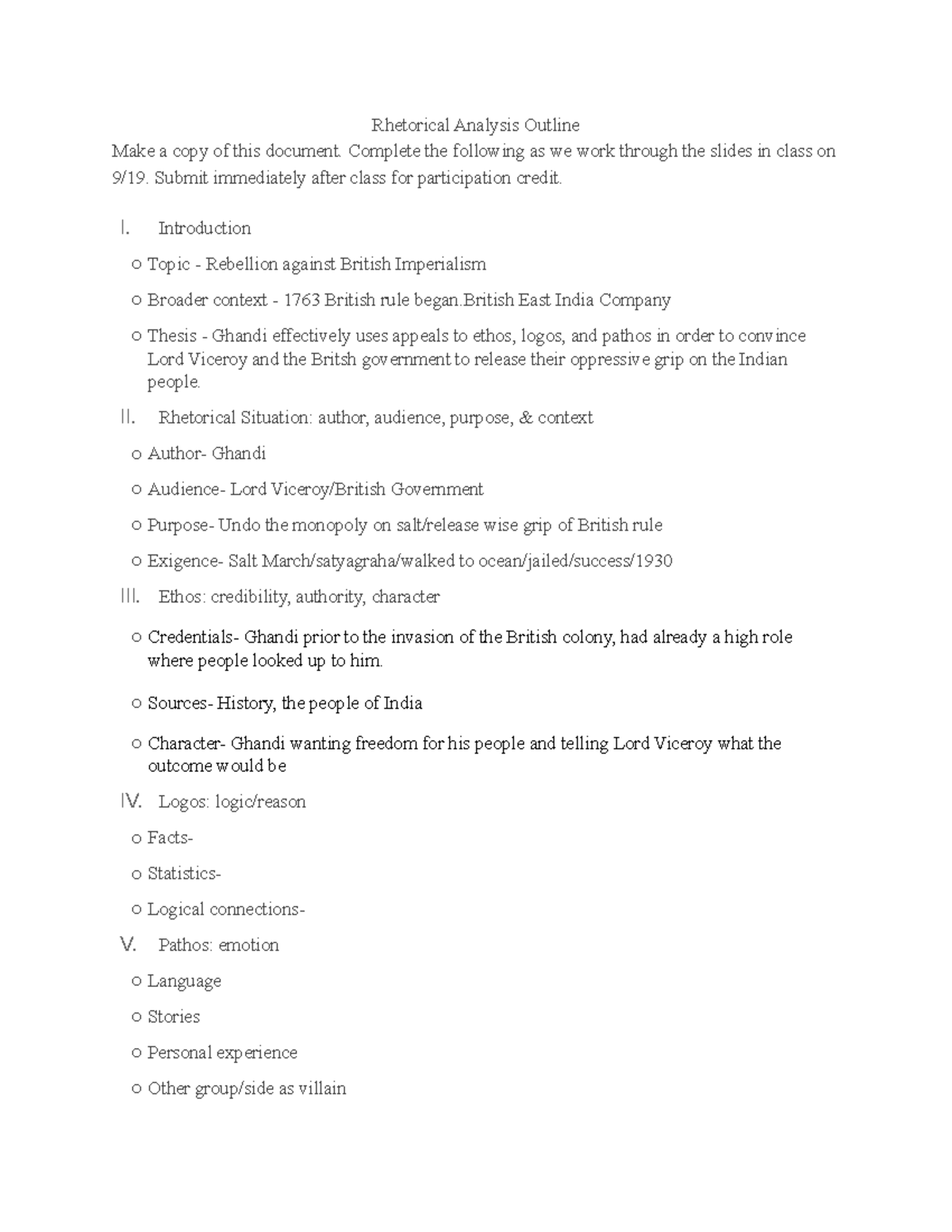 Rhetorical Analysis Outline - Complete the following as we work through ...