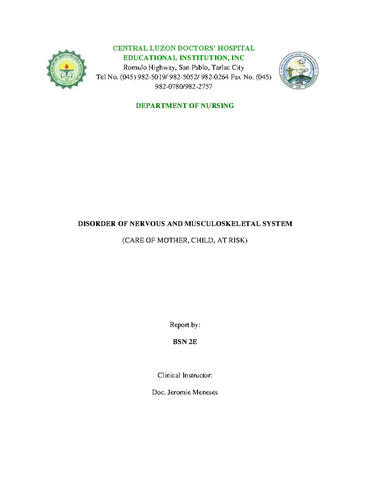 2E Written REPORT FOR FINALS - CENTRAL LUZON DOCTORS’ HOSPITAL ...