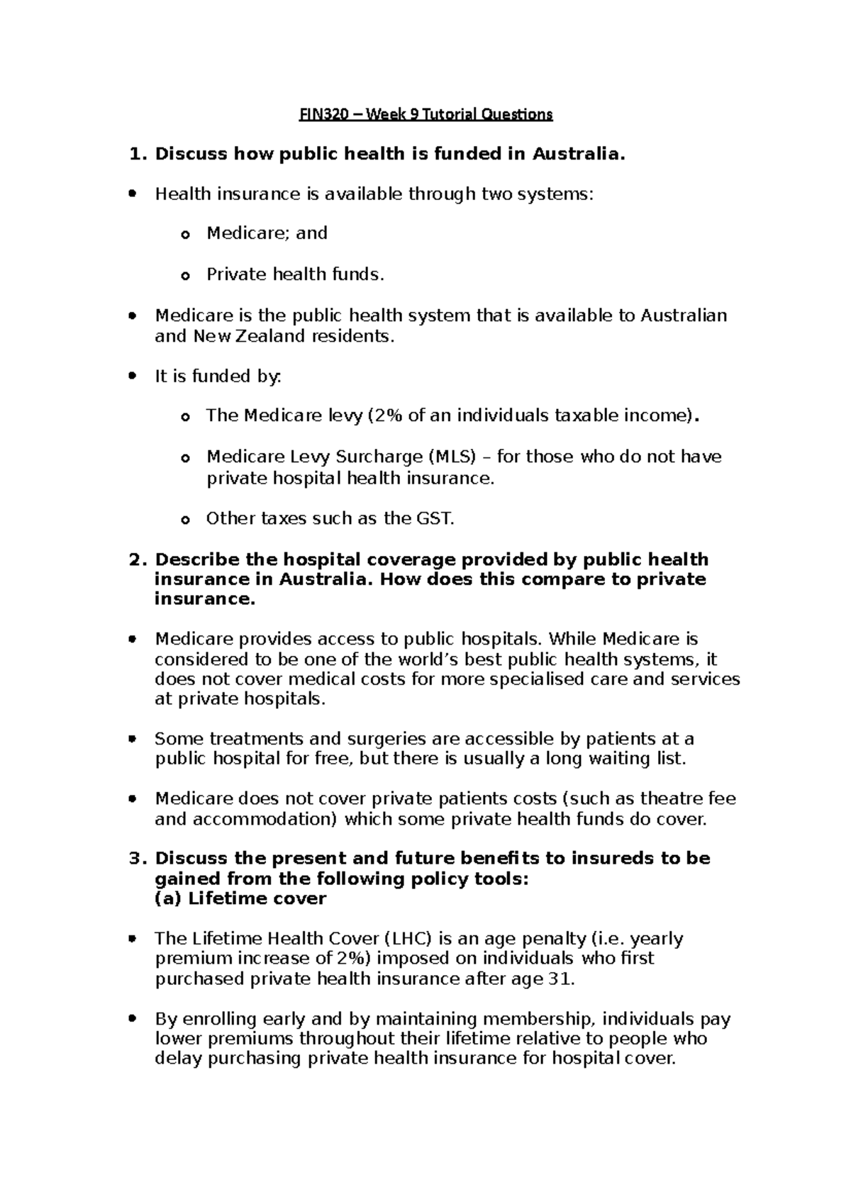 FIN320 - Week 9 Tutorial Questions - FIN 320 - UOW - Studocu