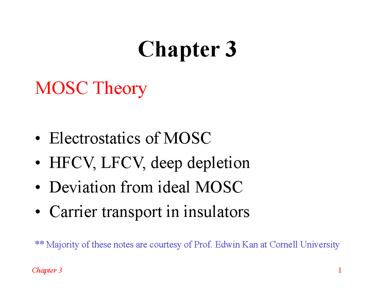 Chap3 - Chapter 3 - Chapter 3 MOSC Theory • • • • Electrostatics of ...