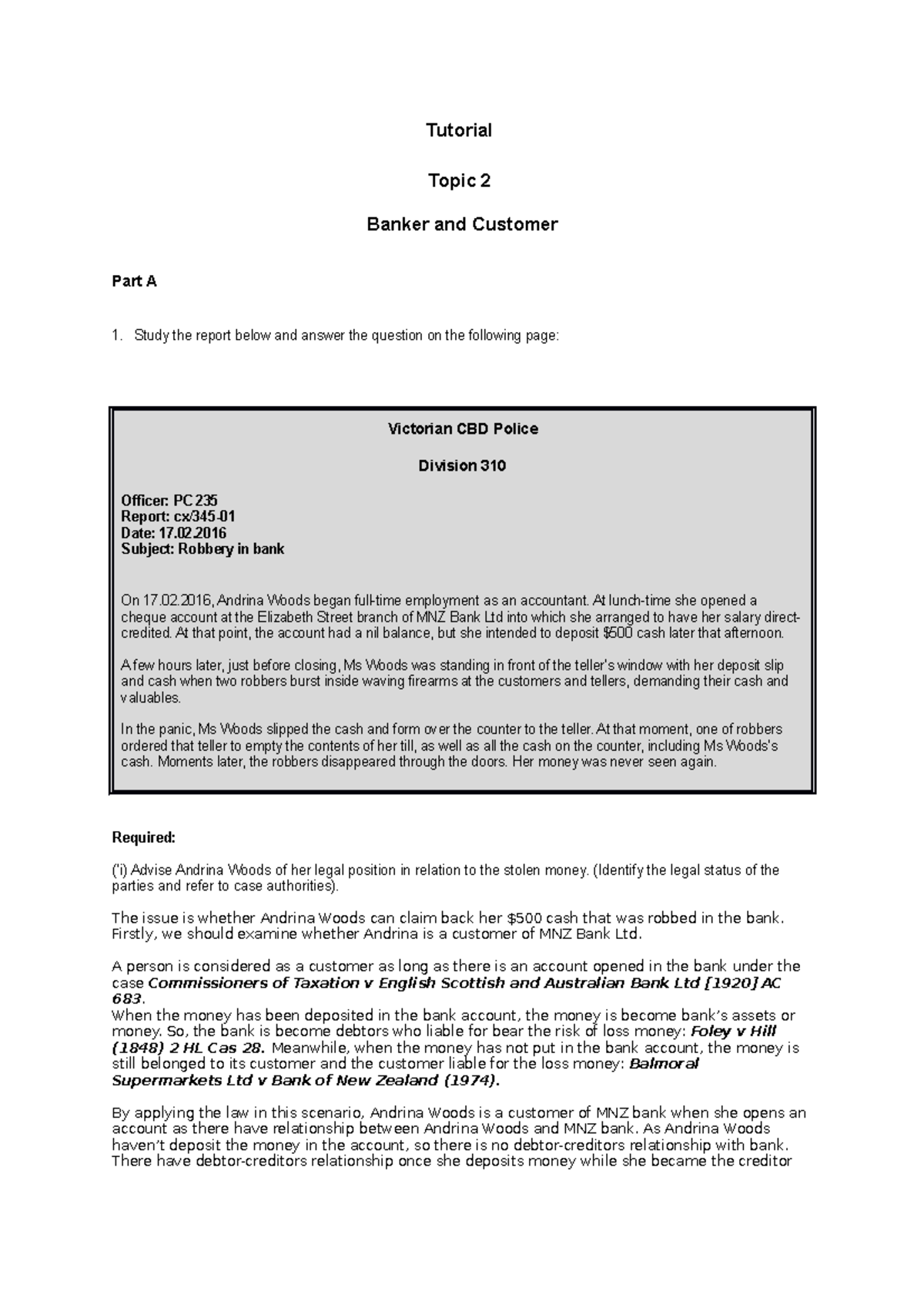 Tutorial 2 Banker and Customer - Tutorial Topic 2 Banker and Customer ...