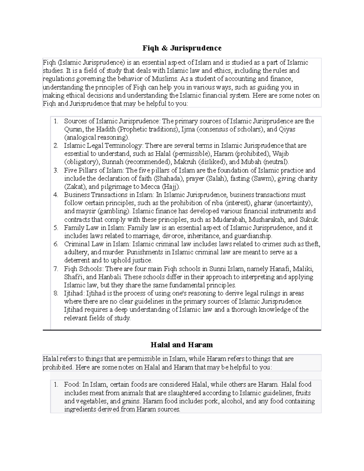 Islamiat Complete Notes - Fiqh & Jurisprudence Fiqh (Islamic ...