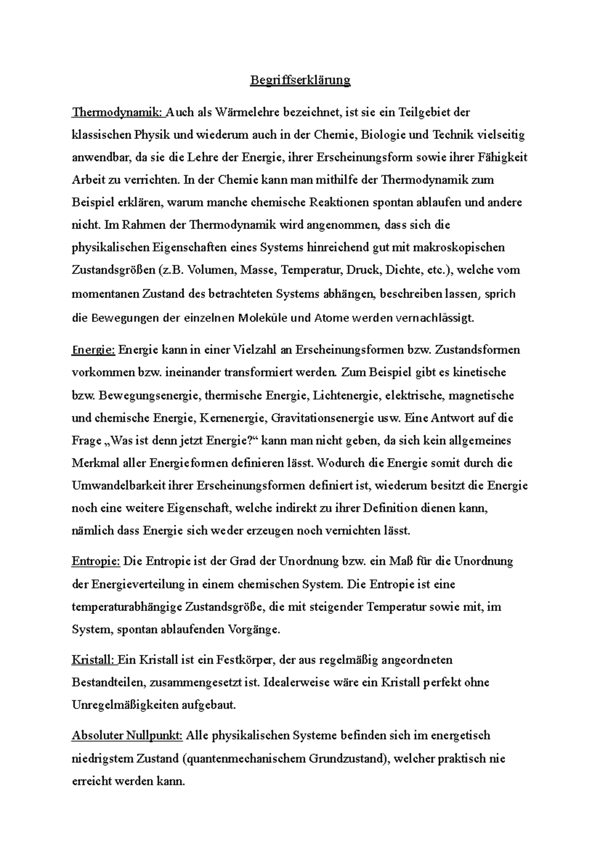 Hausarbeit dritter hauptsatz der thermodynamik - Begriffserklärung Thermodynamik: Auch als - Studocu
