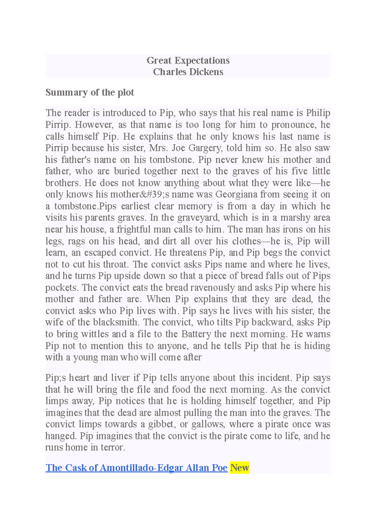 Great Expectations - Great Expectations Charles Dickens Summary of the ...