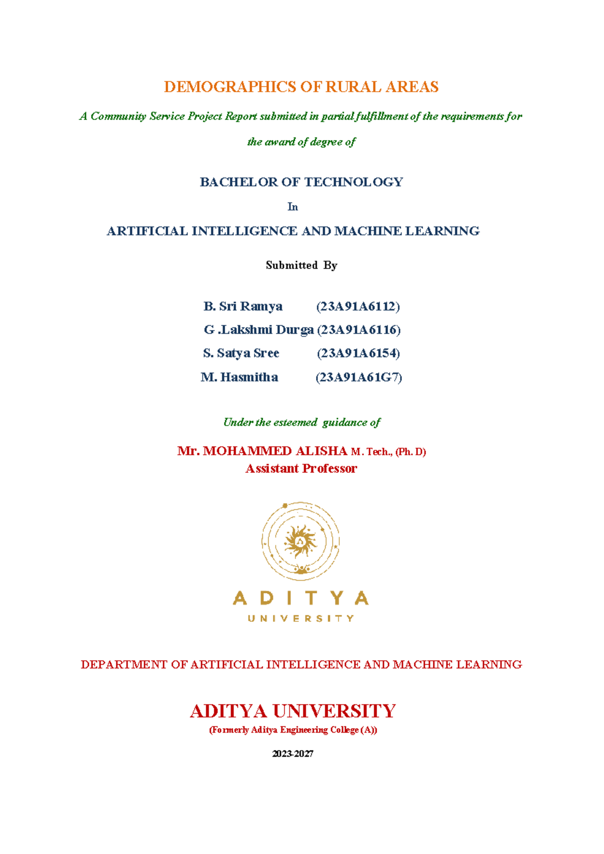 Final Csp - It is CSP project - DEMOGRAPHICS OF RURAL AREAS A Community ...