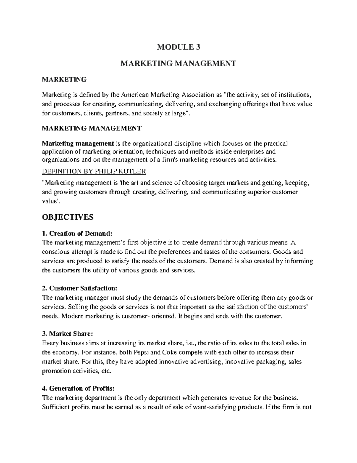 Marketing management - MODULE 3 MARKETING MANAGEMENT MARKETING ...