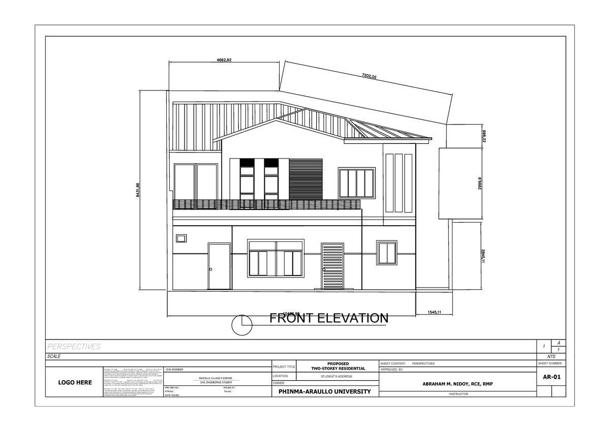 Marielle esmabe front elevation with dimension - SHEET NUMBER ...