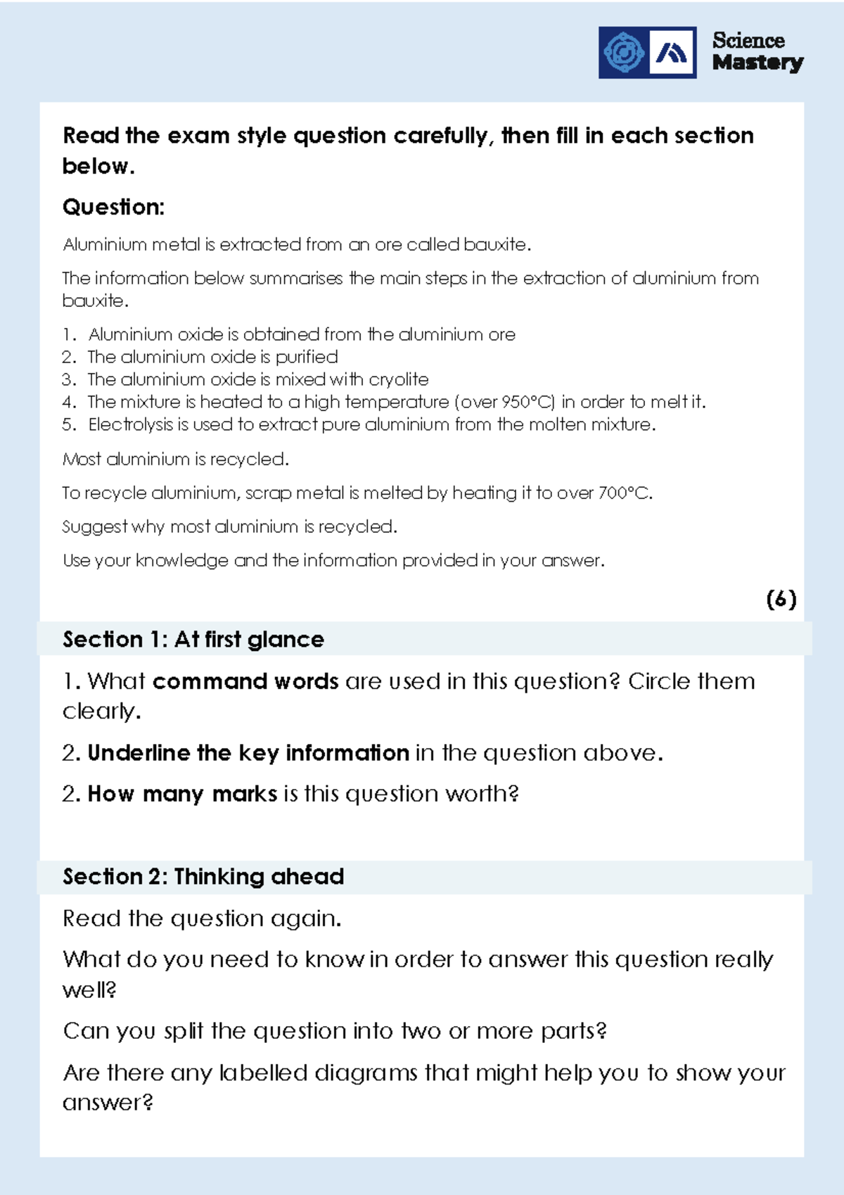 C4.2.15 Recycling Aluminium Exam Question Activity - Read the exam ...