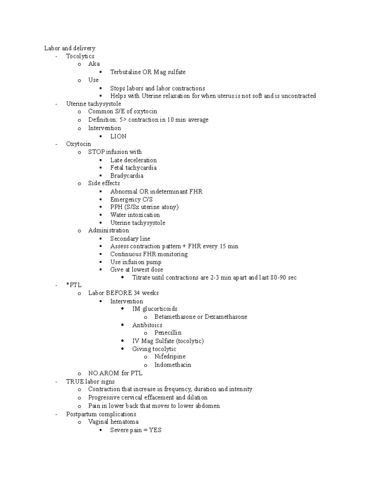 U World Maternal Newborn - Labor and delivery - Tocolytics o Aka ...
