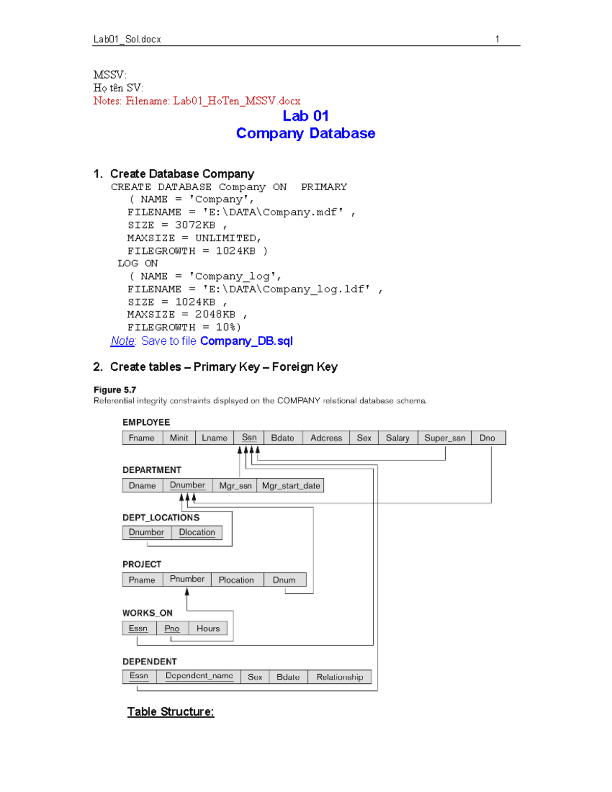 Lab01 Sol - sql - MSSV: Họ tên SV: Notes: Filename: Lab01_HoTen_MSSV ...