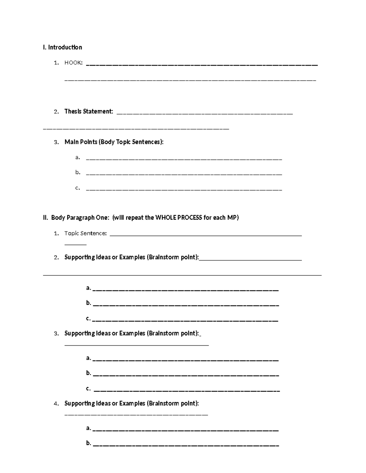 MLA Essay Outline - I. Introduction 1. HOOK: - Studocu
