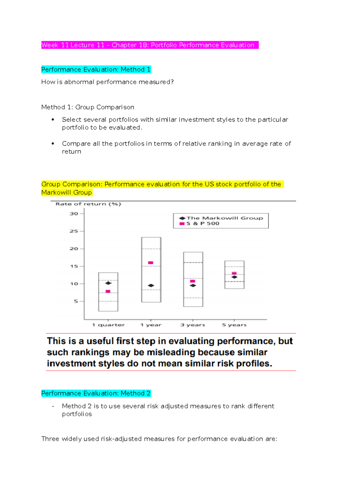 Lecture 11 Notes - Portfolio Performance Evaluation - Week 11 Lecture ...