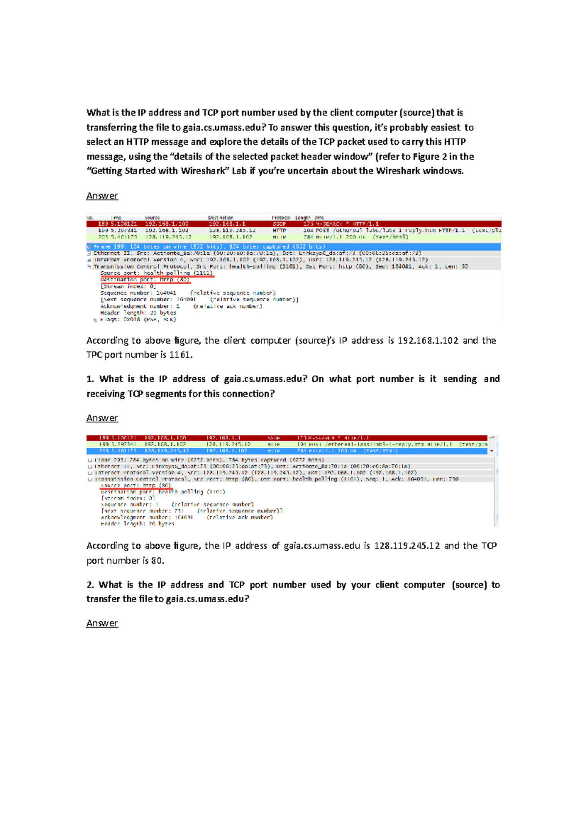 Lab3 report - What is the IP address and TCP port number used by the ...