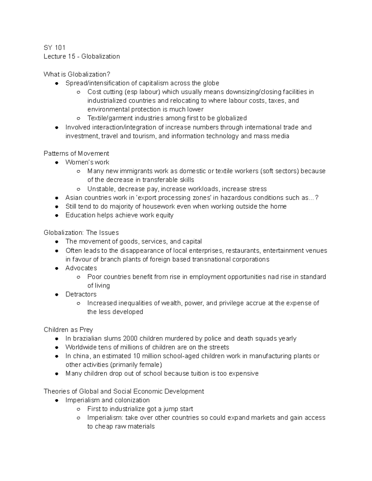 SY 101 - Lecture 15 Globalization - SY 101 Lecture 15 - Globalization ...
