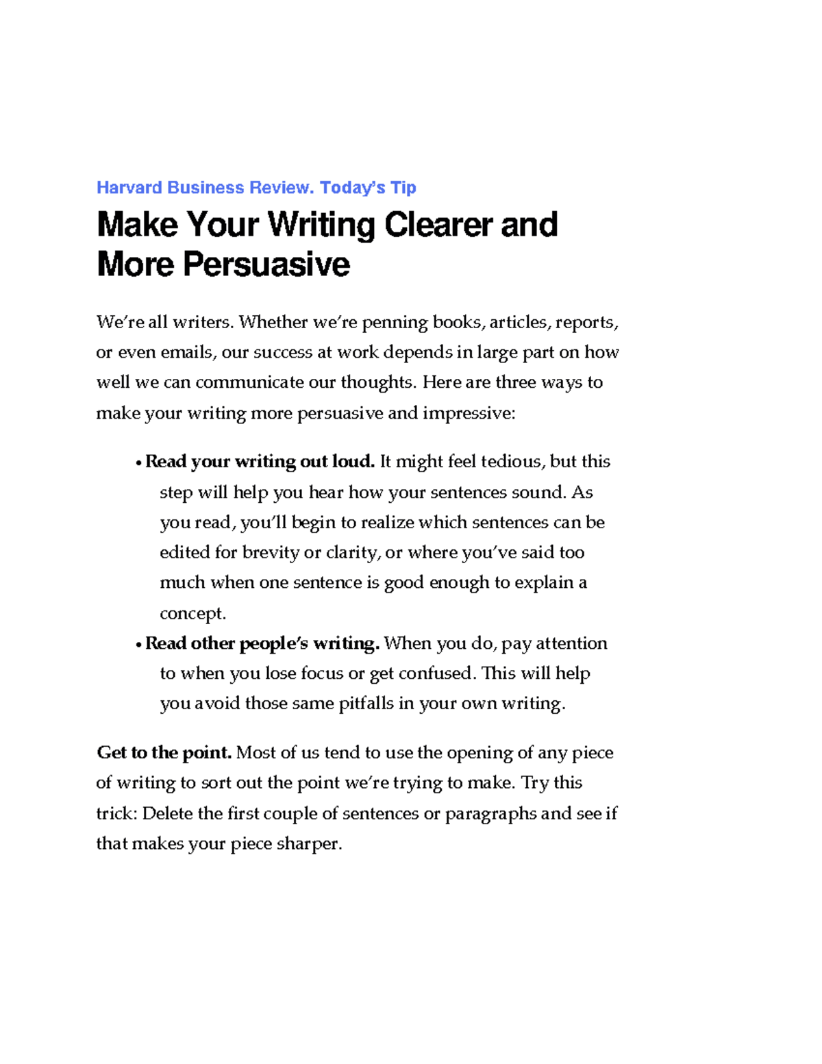 Tip 007 Make Your Writing Clearer and More Persuasive - Harvard ...