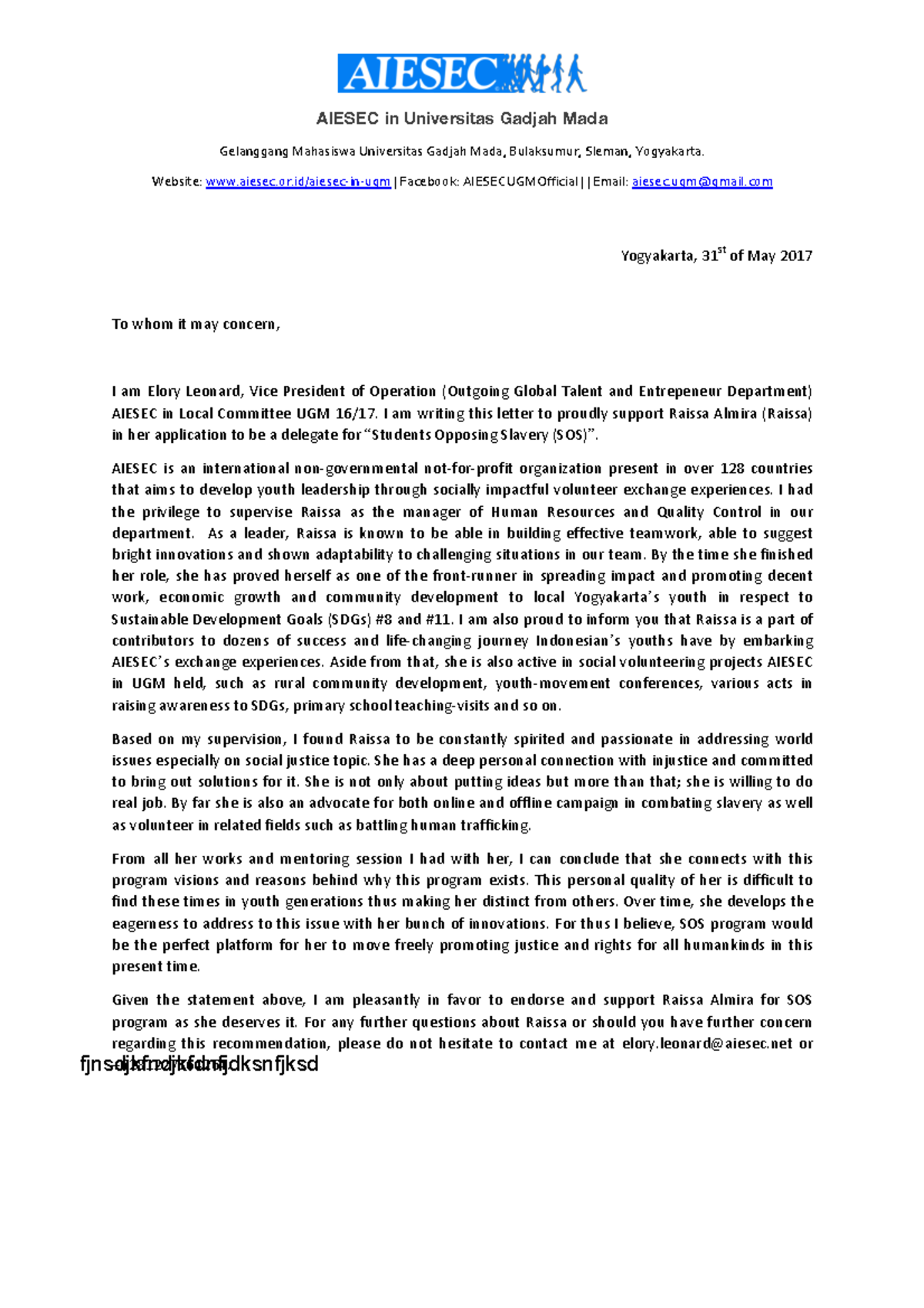 Example of Reference Letter - AIESEC in Universitas Gadjah Mada ...