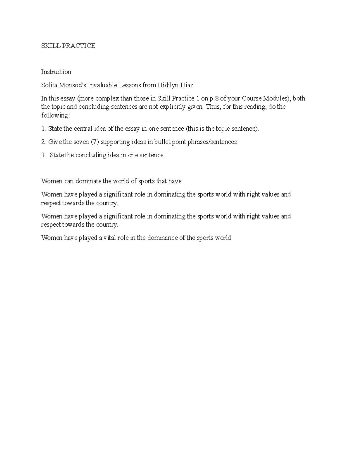 Skill Practice 2 - Lecture notes only - SKILL PRACTICE Instruction ...