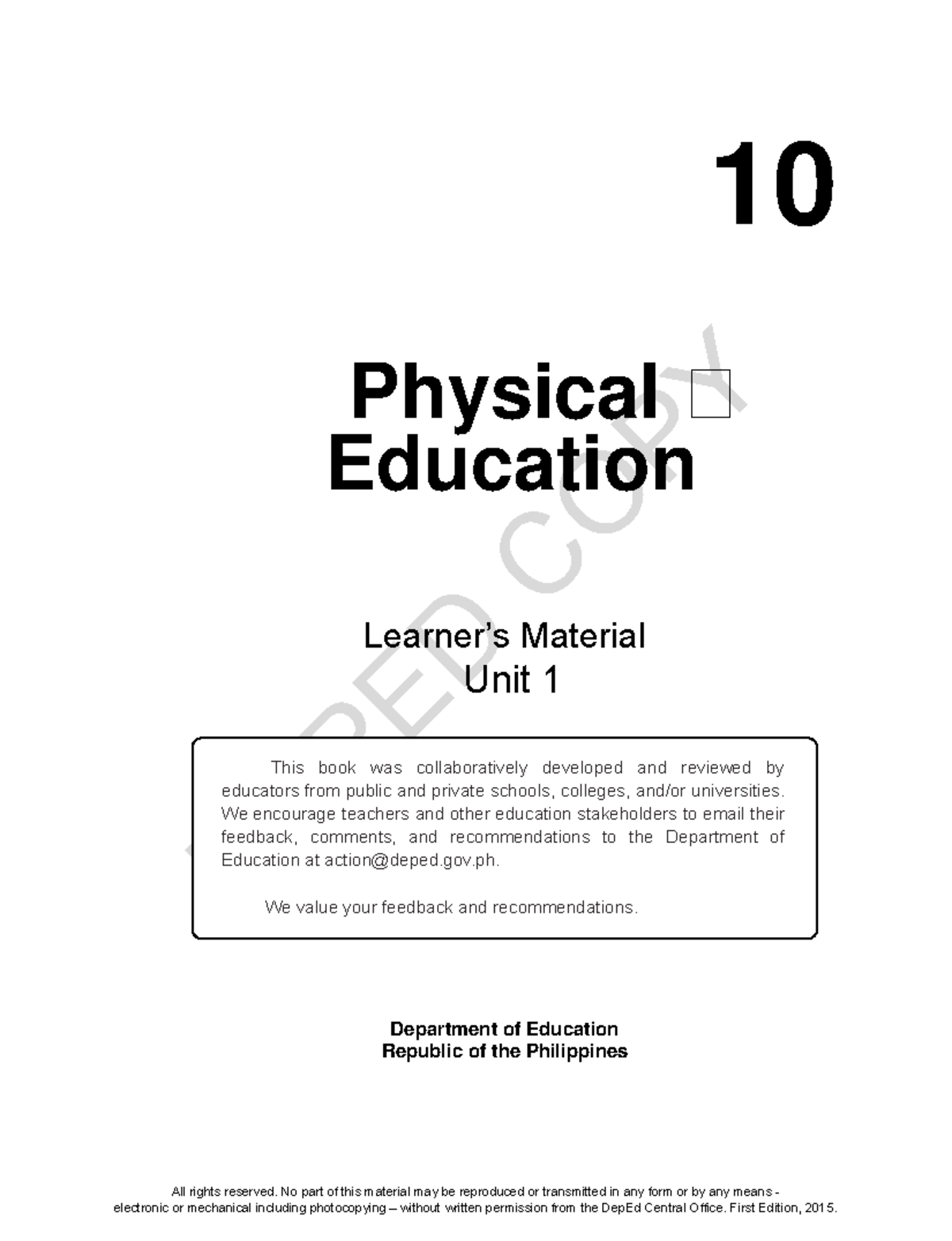 pe module quarter 1 - DEPED COPY 10 Physical Education Learner’s ...