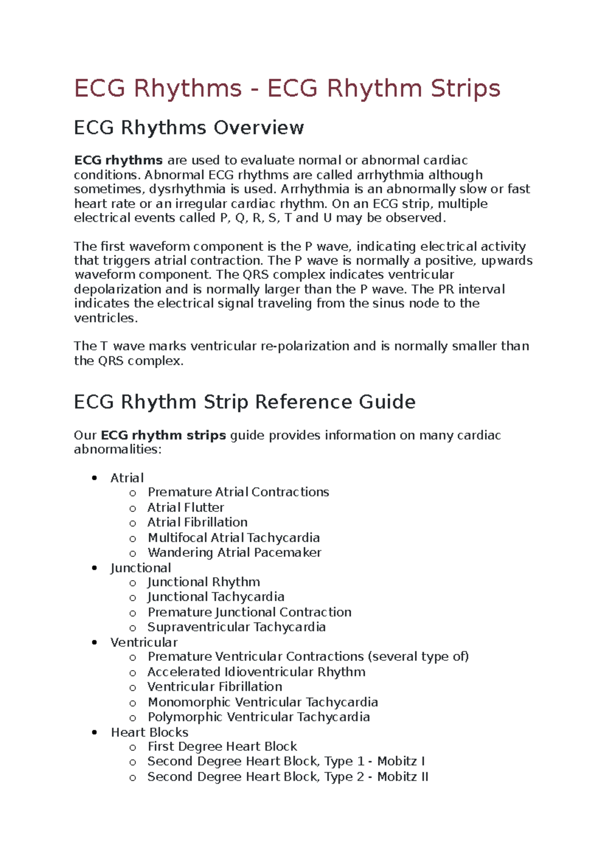 ECG Rhythms - ECG Rhythm Strips - Abnormal ECG rhythms are called ...
