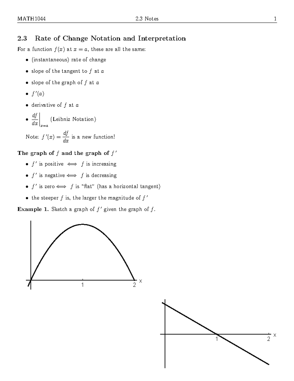 LNs2-3-1 - good practice - MATH1044 2 Notes 1 2 Rate of Change Notation ...