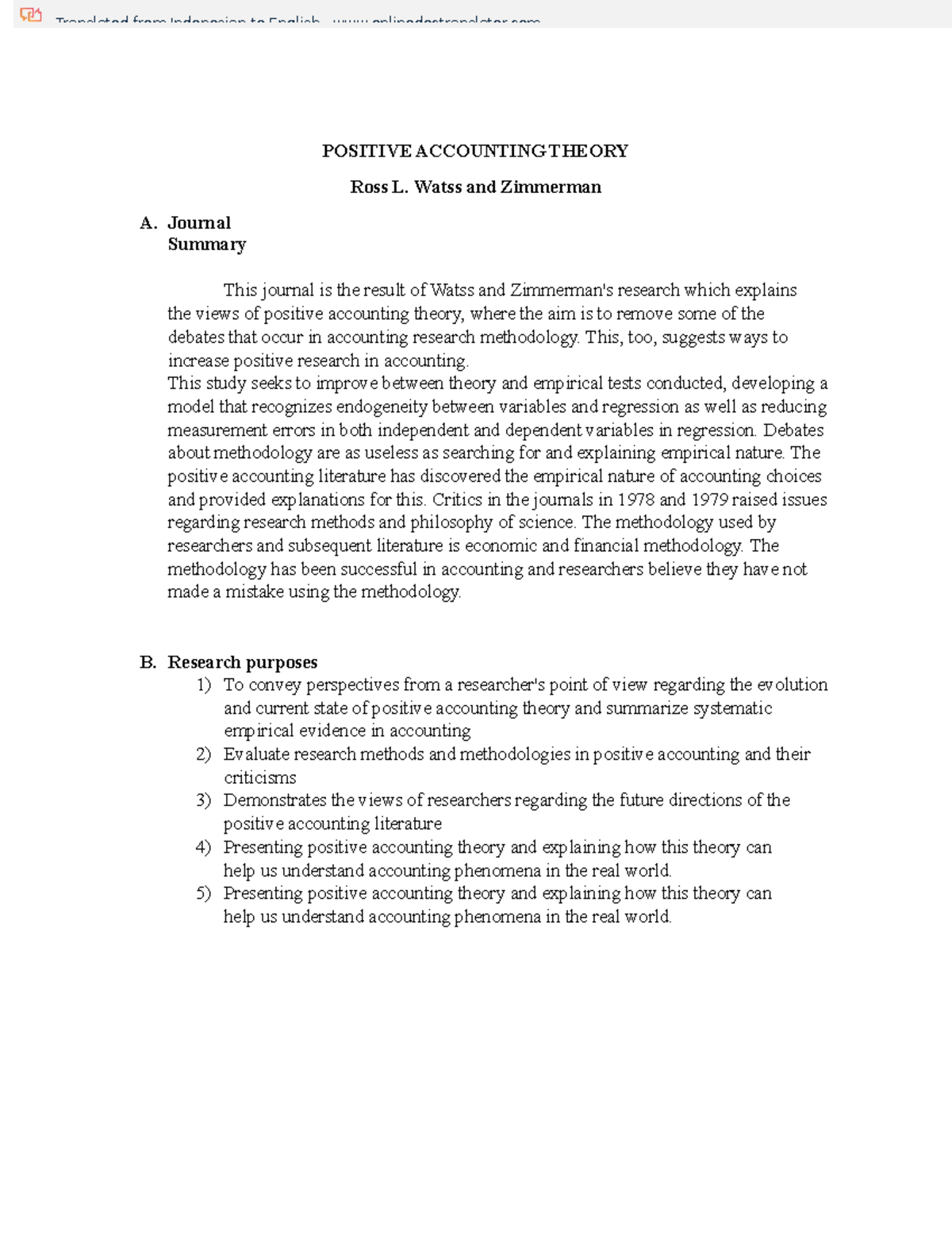 Positive Accounting Theory - A. Journal Summary POSITIVE ACCOUNTING ...