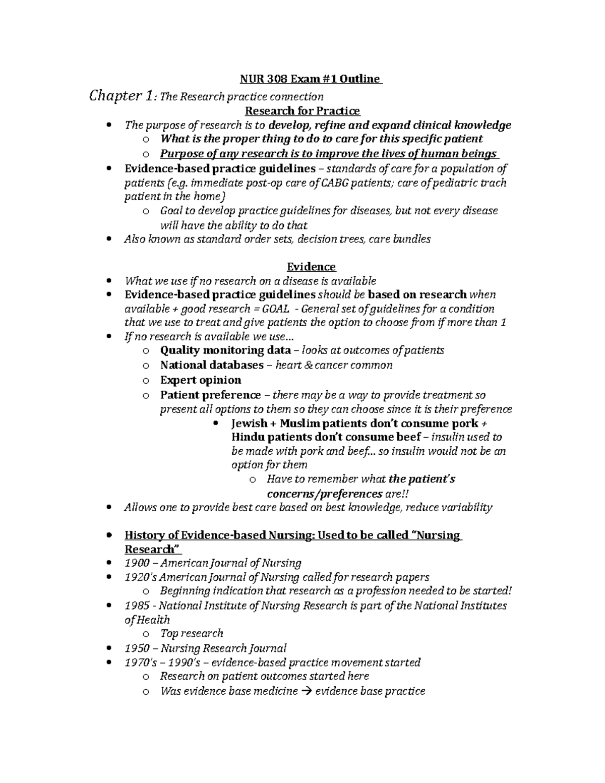 NUR 308 Exam 1 Chapter Slide Review - NUR 308 Exam #1 Outline Chapter 1 ...