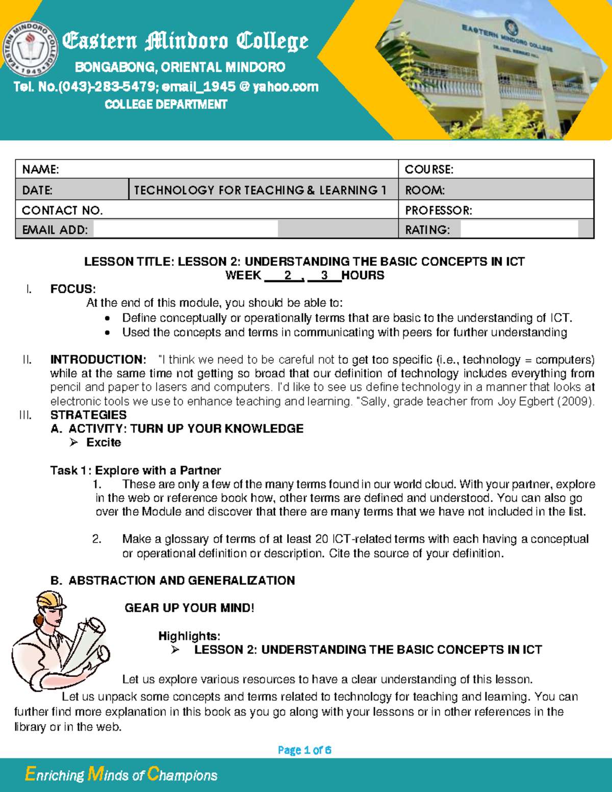 Module 1- Lesson 2 - TECHNOLOGY FOR TEACHING AND LEARNING - Page 1 of 6 ...