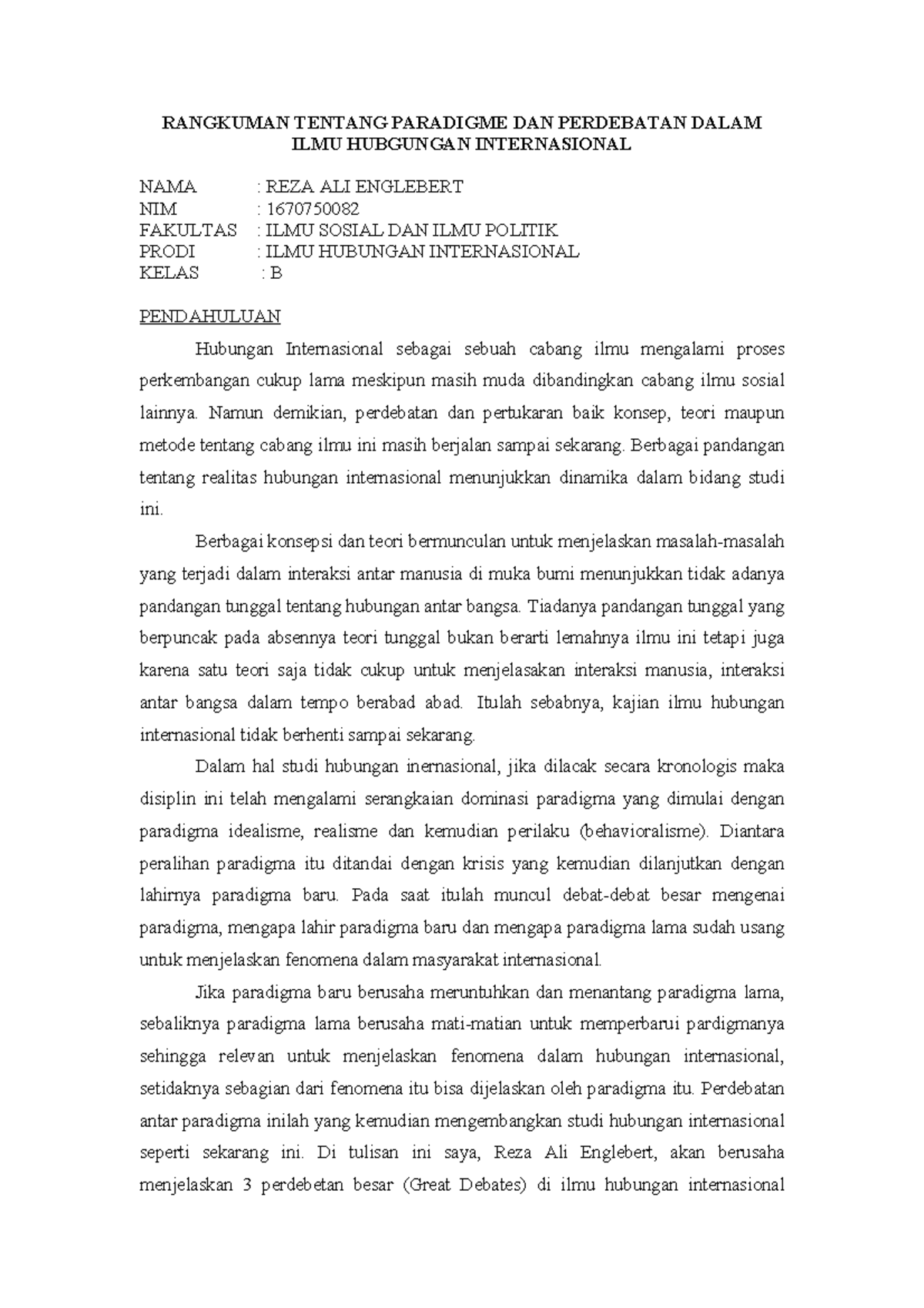 Rangkuman Tentang Paradigme dan Perdebatan dalam Ilmu Hubungan ...